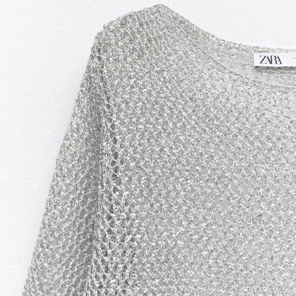 Zara | Dresses | Zara Silver Long Metallic Mesh Knit Dress | Poshmark
